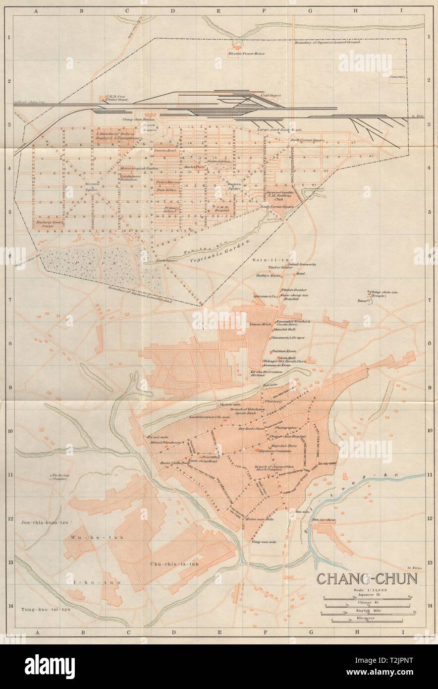 Changchun antique town city plan. Jilin, China 1913 old map chart Stock ...