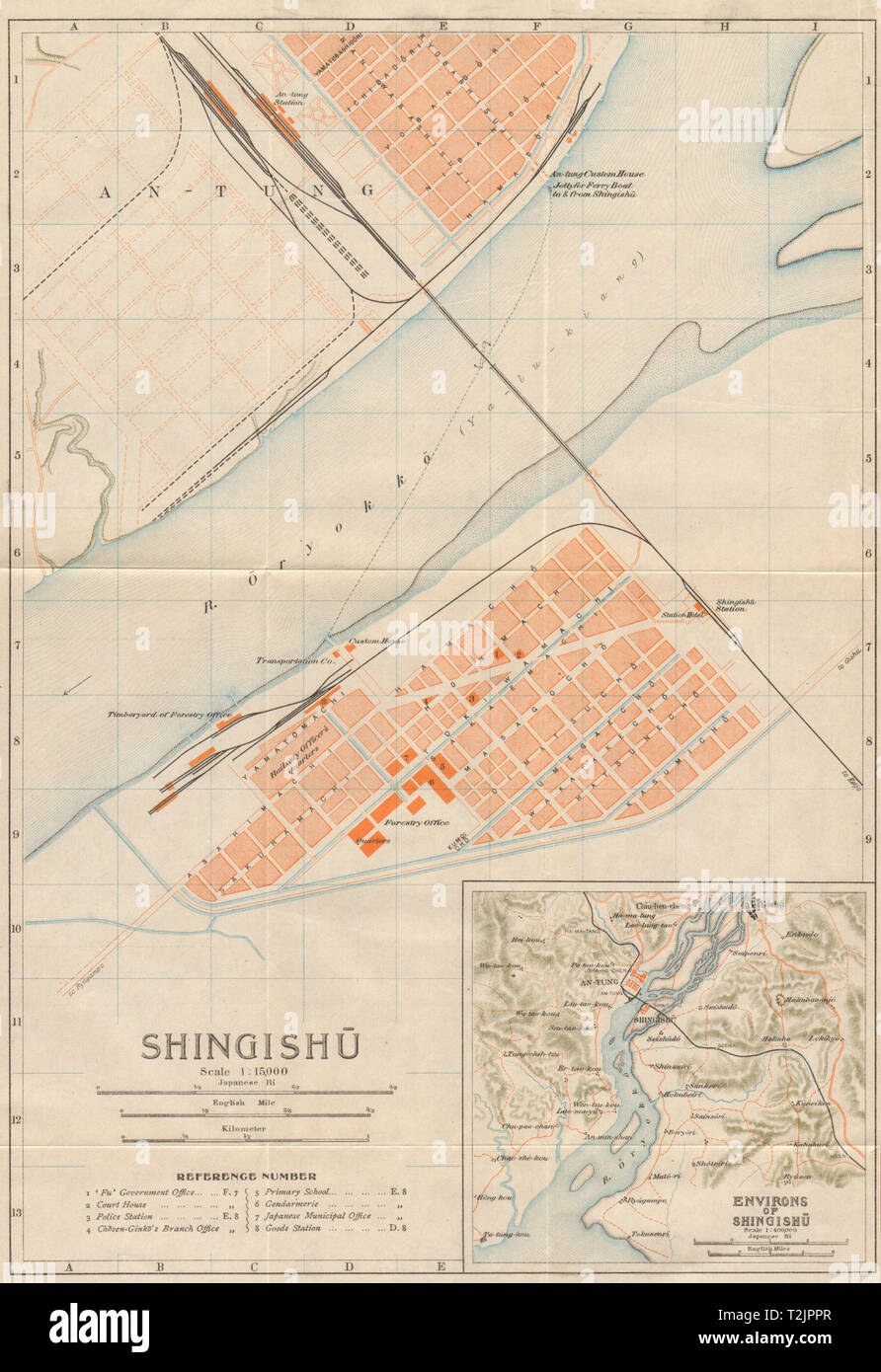 'Shingishu' & Dandong. Sinuiju antique city plan. North Korea/China ...