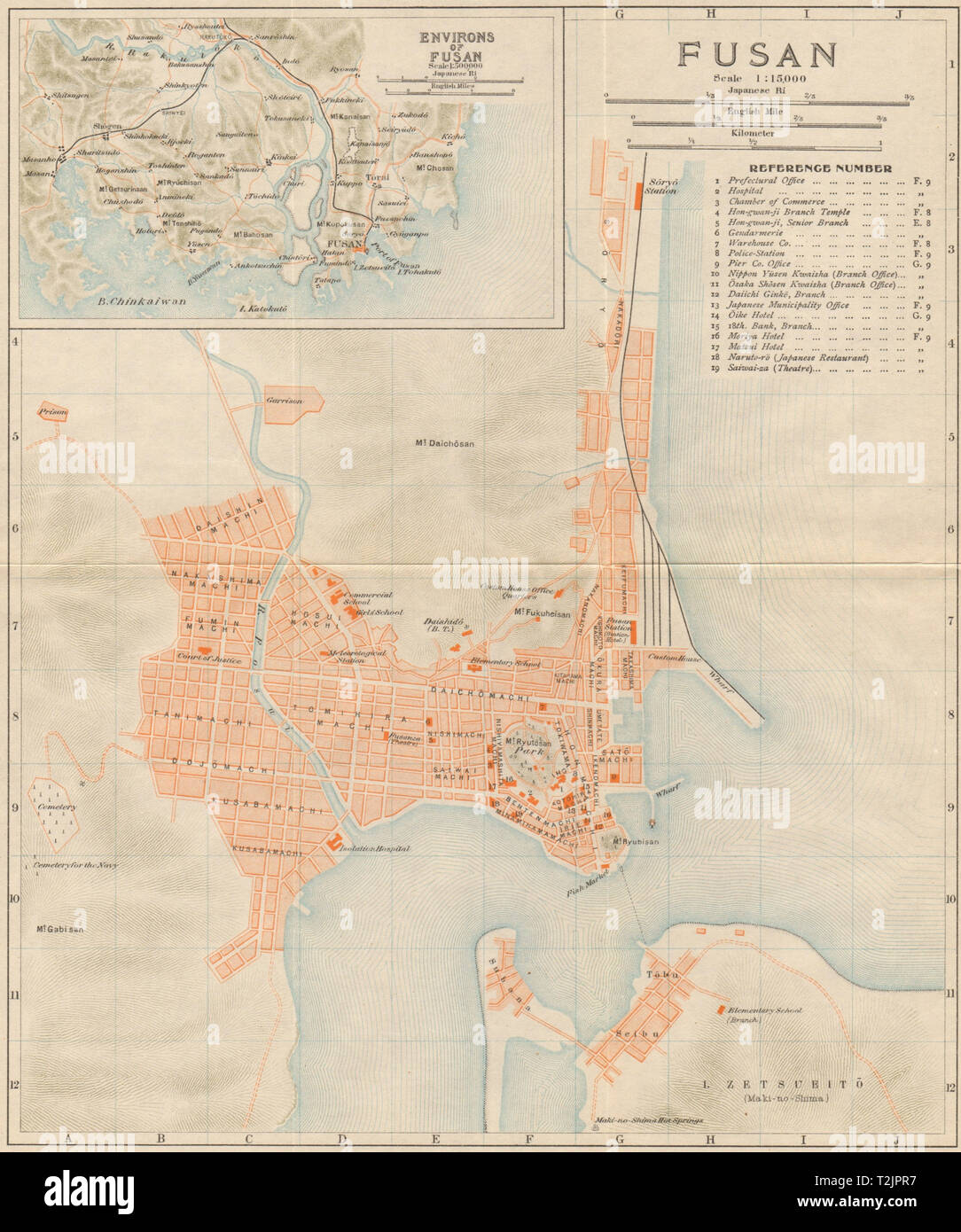 'Fusan' & environs. Busan antique town city plan. South Korea 1913 old ...