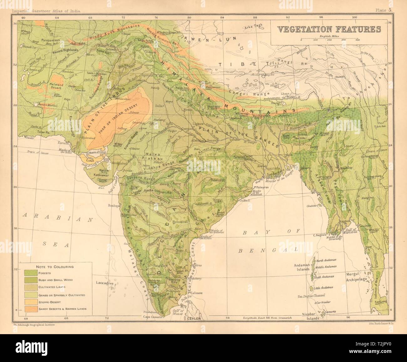 SOUTH ASIA. BRITISH INDIA Vegetation forest bush desert cultivated 1909 ...
