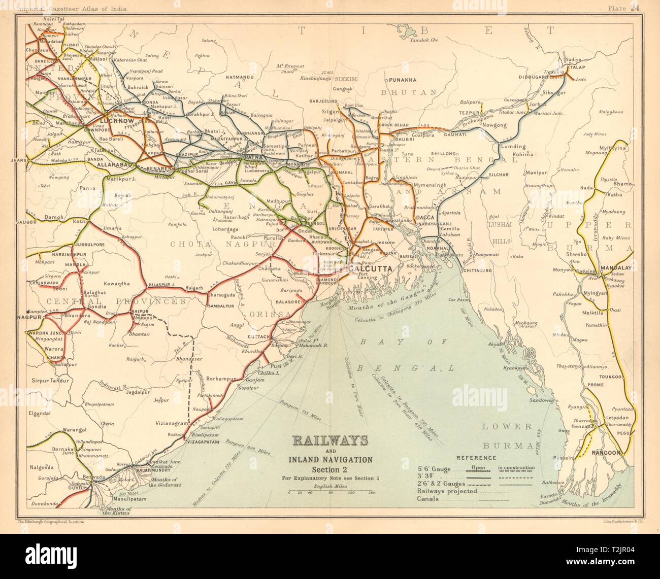 BRITISH INDIA RAILWAYS North-east. Burma Bangladesh Bengal 1909 old map ...