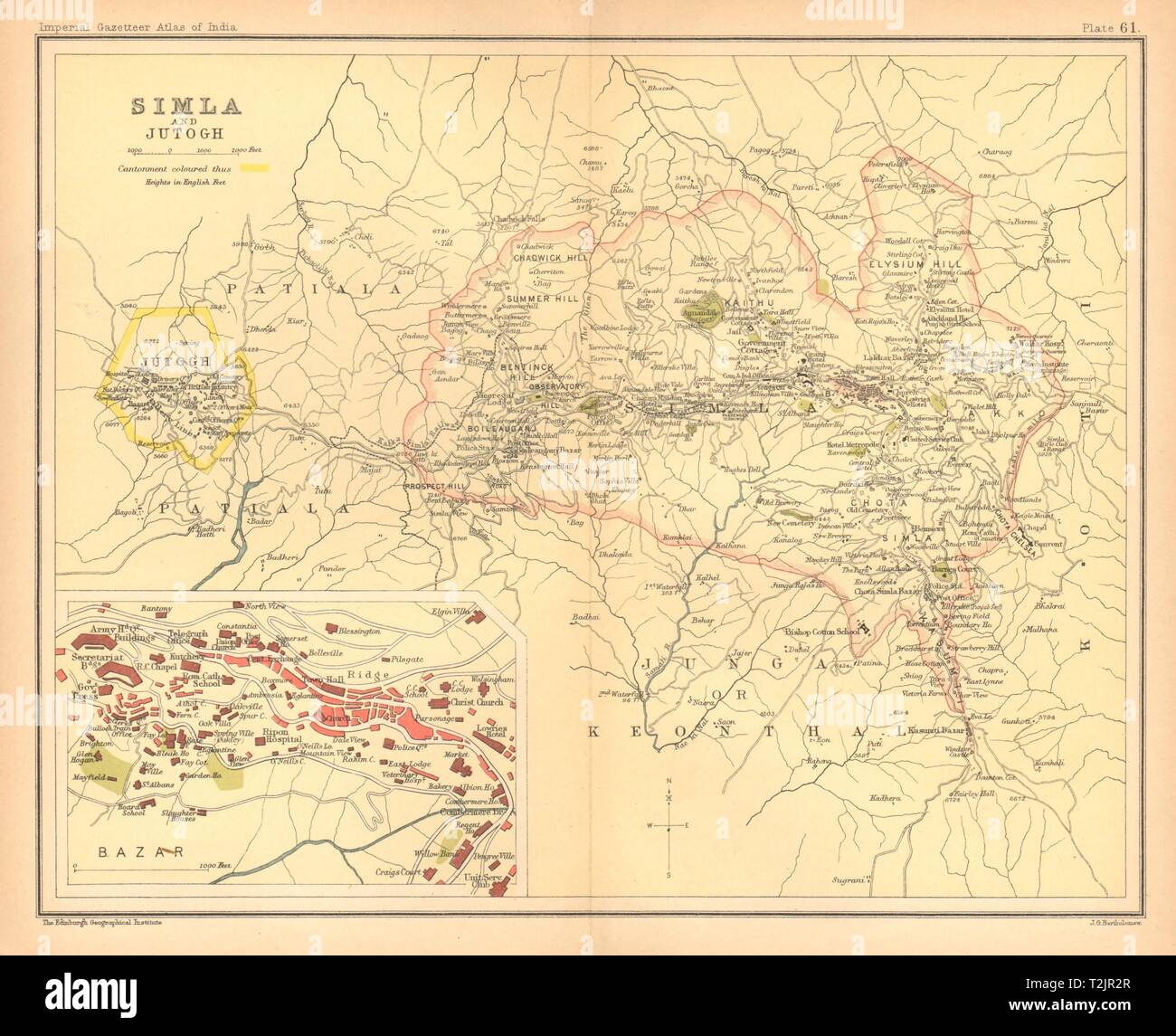 Simla/Shimla & Jutogh cantonment. Lakkar Bazaar. British India 1909 old ...