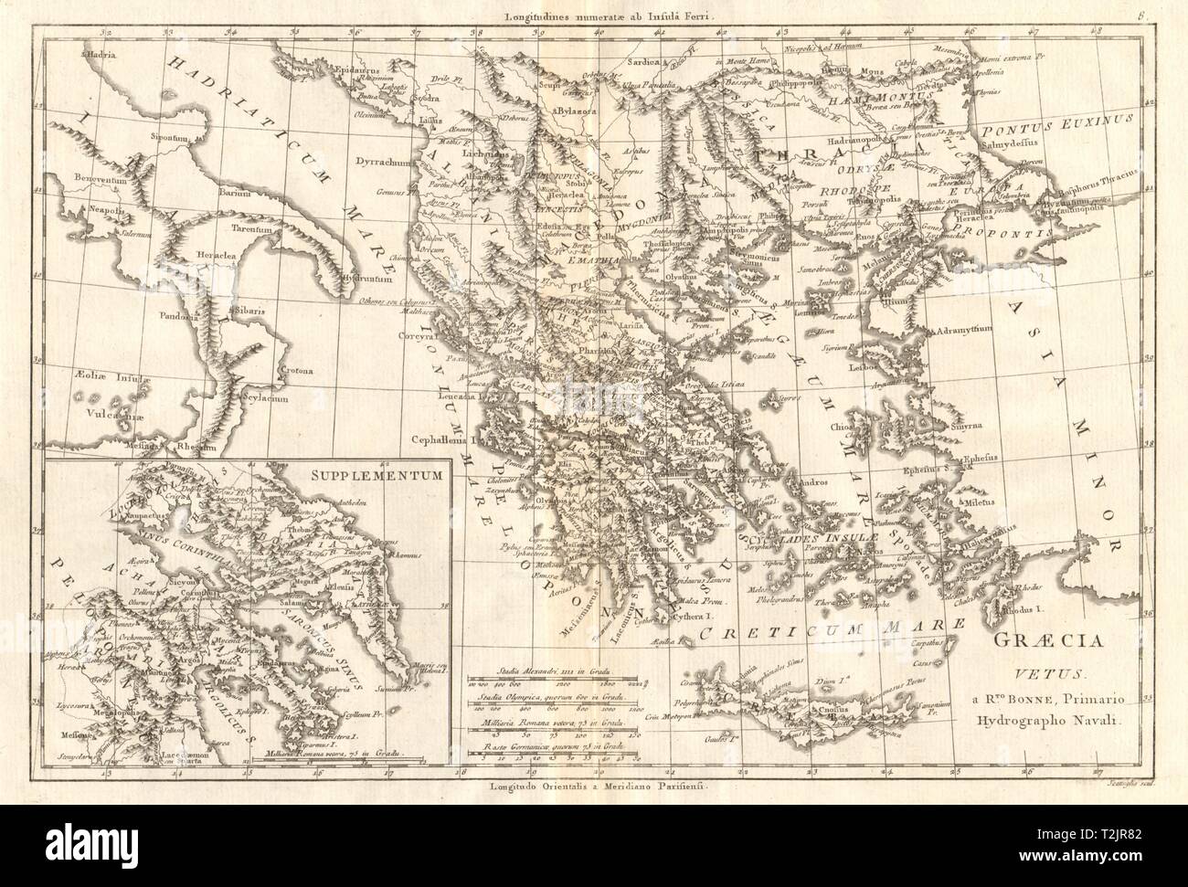 Graecia Vetus. Ancient Greece. Aegean islands. BONNE 1789 old antique ...