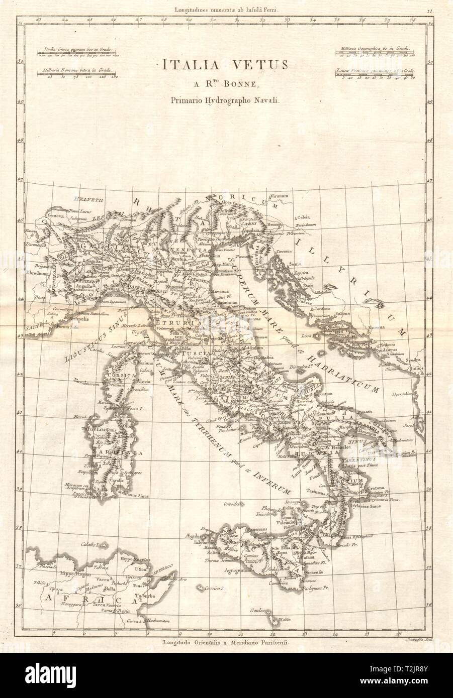 Italia Vetus. Ancient or Roman Italy. BONNE 1789 old antique map plan ...
