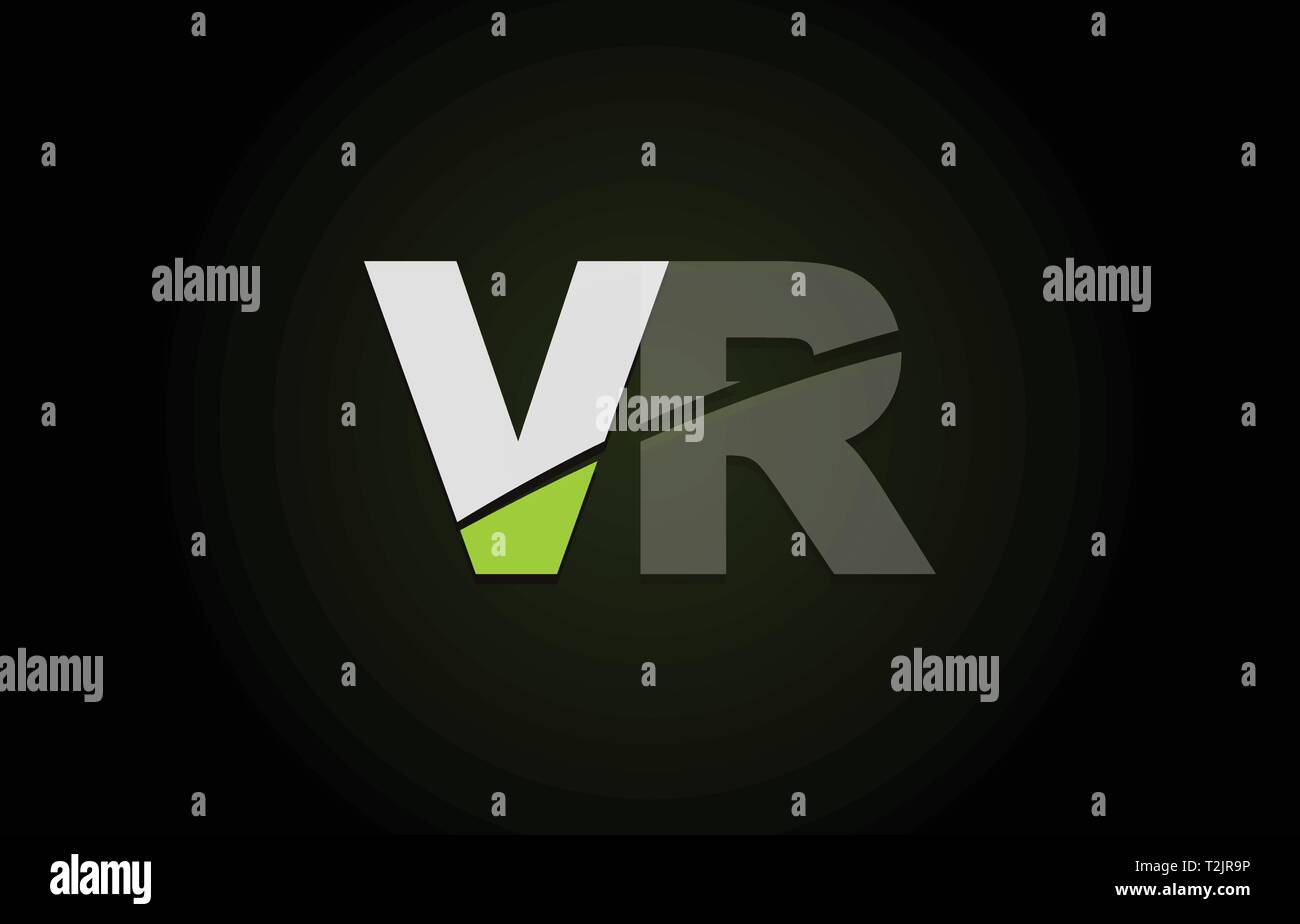 Design of alphabet letter logo combination vr v r with green white and ...
