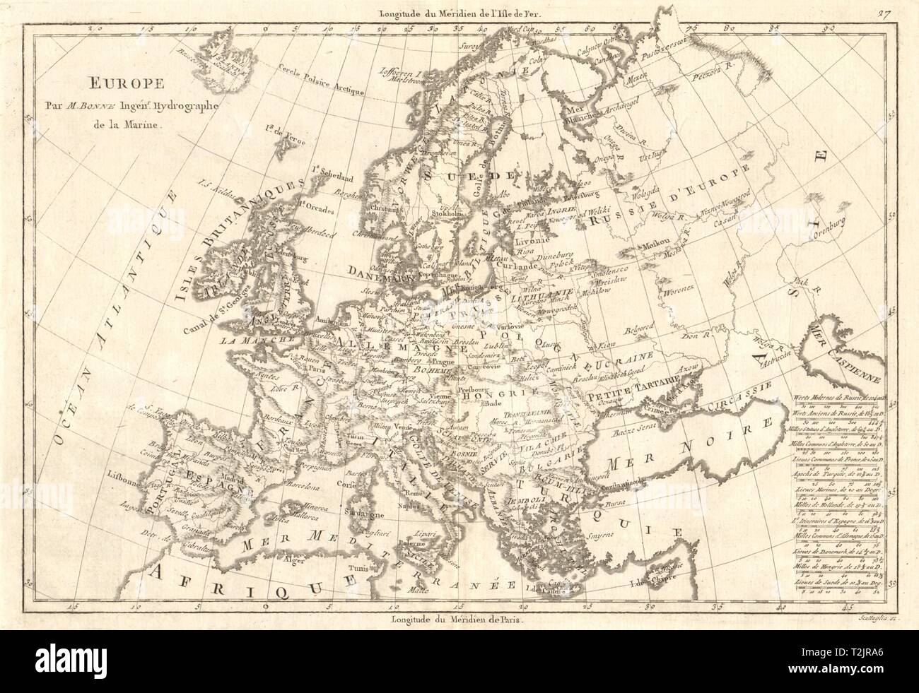Antique map of Europe by BONNE 1789 old vintage plan chart Stock Photo ...