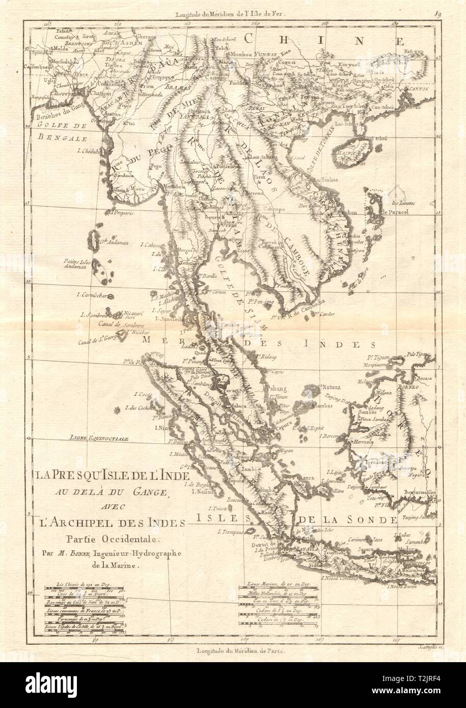 La Presqu'Isle de l'Inde. Indochina Sumatra Java Borneo. BONNE 1790 old ...