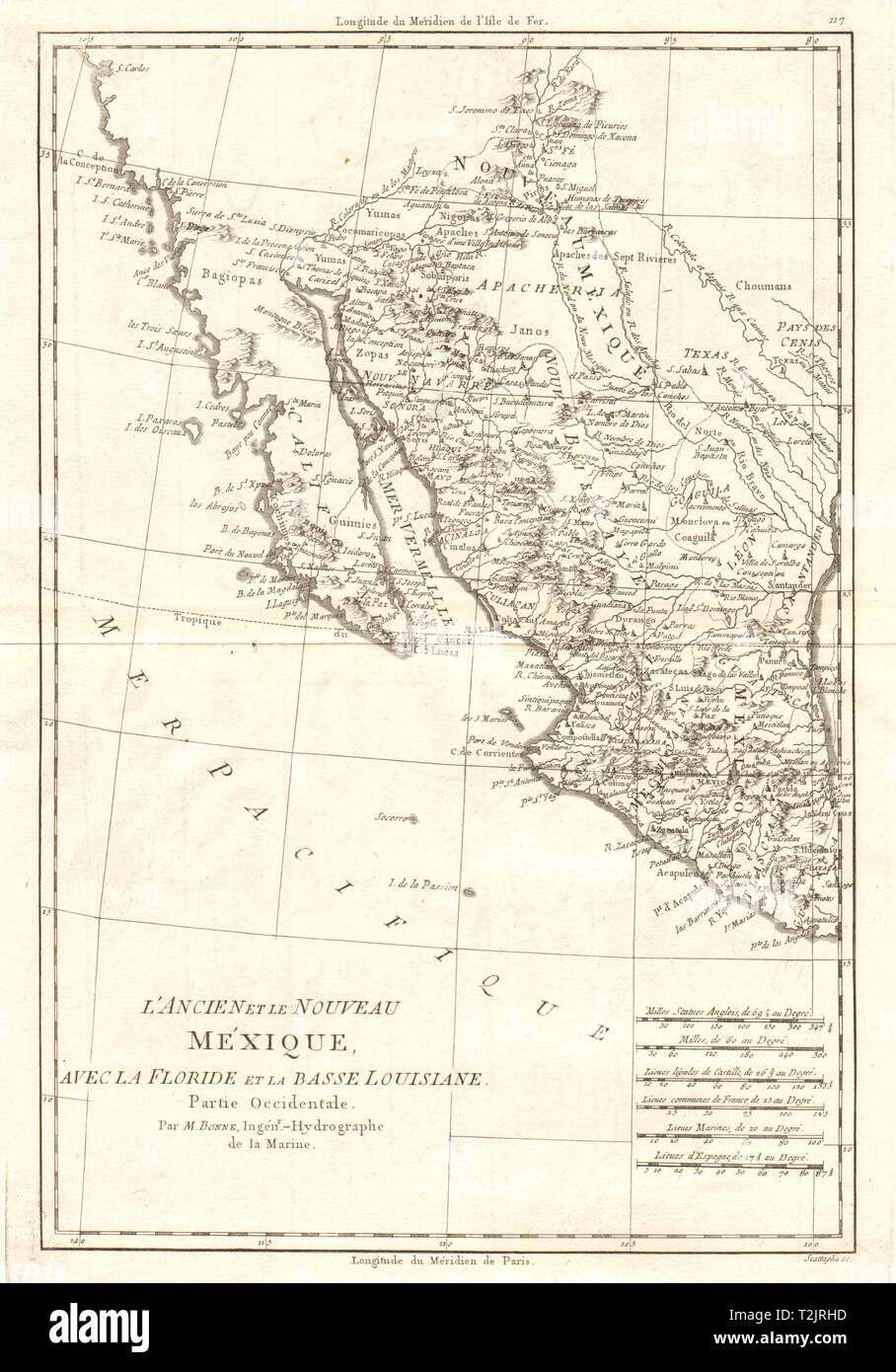L’ancien et le nouveau Mexique… Mexico & New Mexico. BONNE 1790 old map ...