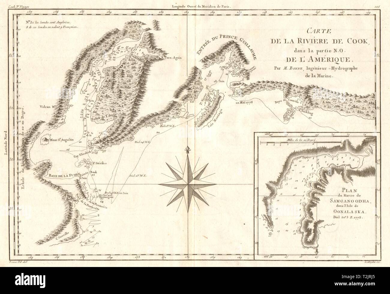 Carte de la rivière de Cook. Cook Inlet & Alaska coast. Unalaska. BONNE ...