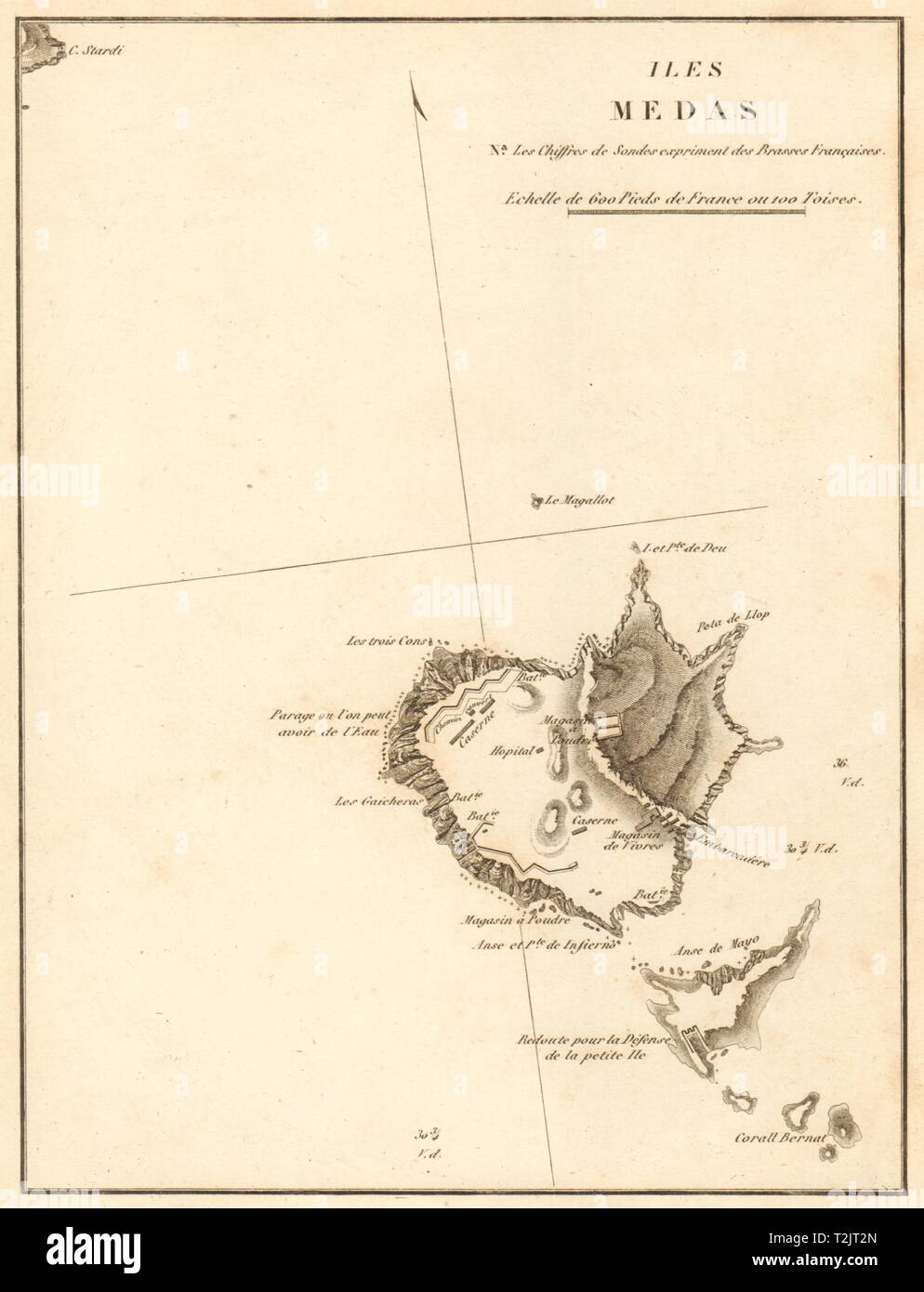 Illes Medes islands. 'Iles Medas'. Spain. Girona. GAUTTIER 1851 old map ...