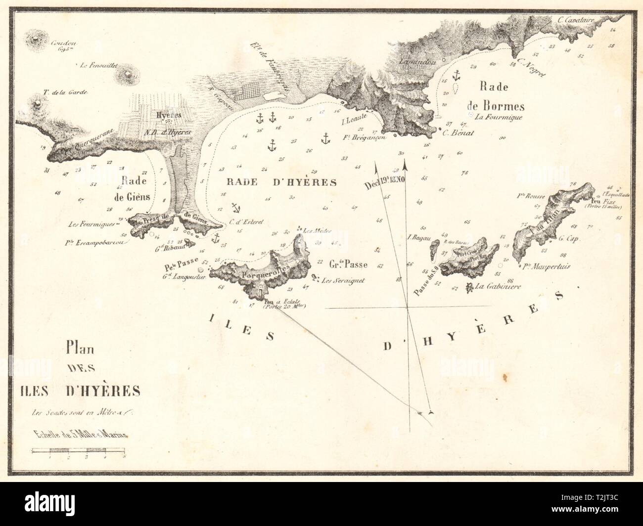 Îles d'Hyères. 'Plan des Iles Hyeres'. Var. GAUTTIER 1851 old antique ...