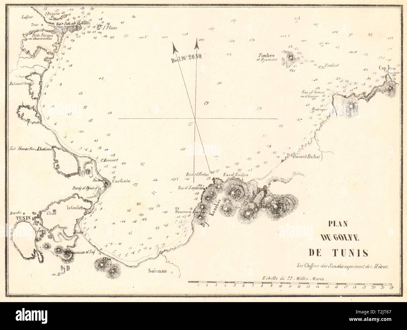 The Gulf of Tunis. 'Plan du Golfe de Tunis'. Tunisia. GAUTTIER 1851 old ...