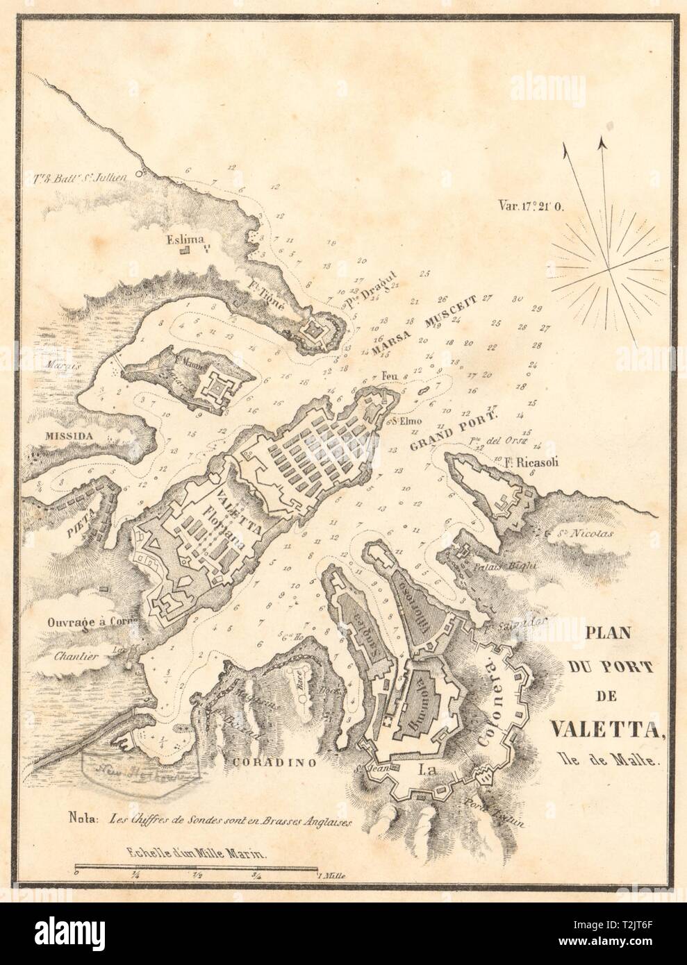 Valletta, Malta. 'Plan du Port de Valetta, Ile de Malte'. GAUTTIER 1851 ...
