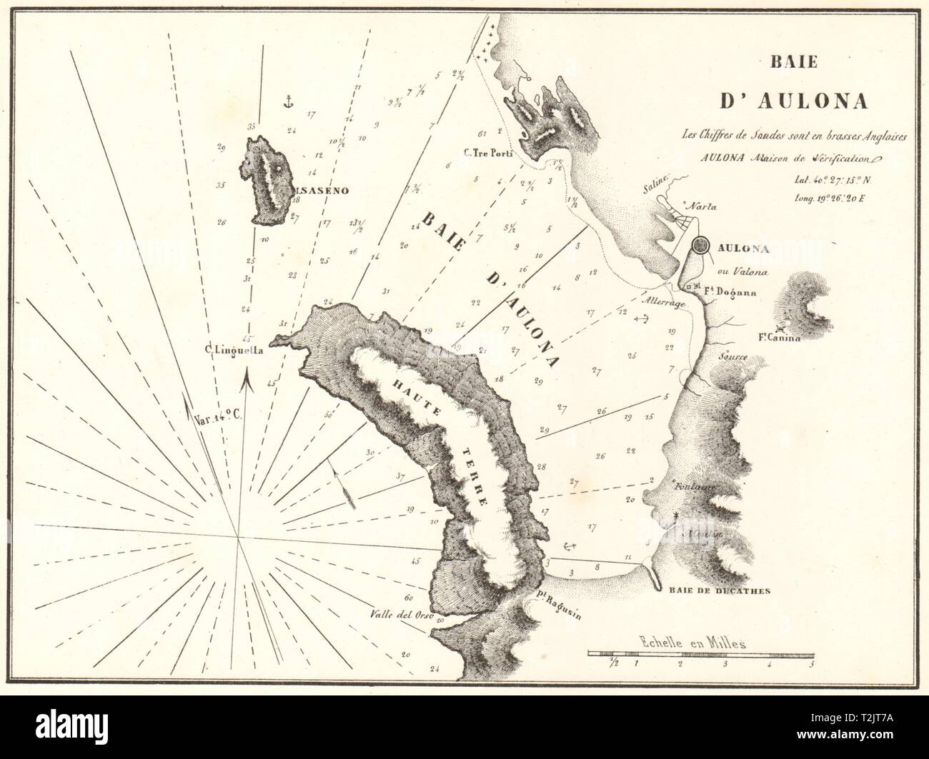 Bay of Vlorë. 'Baie d'Aulona'. Albania. GAUTTIER 1854 old antique map ...