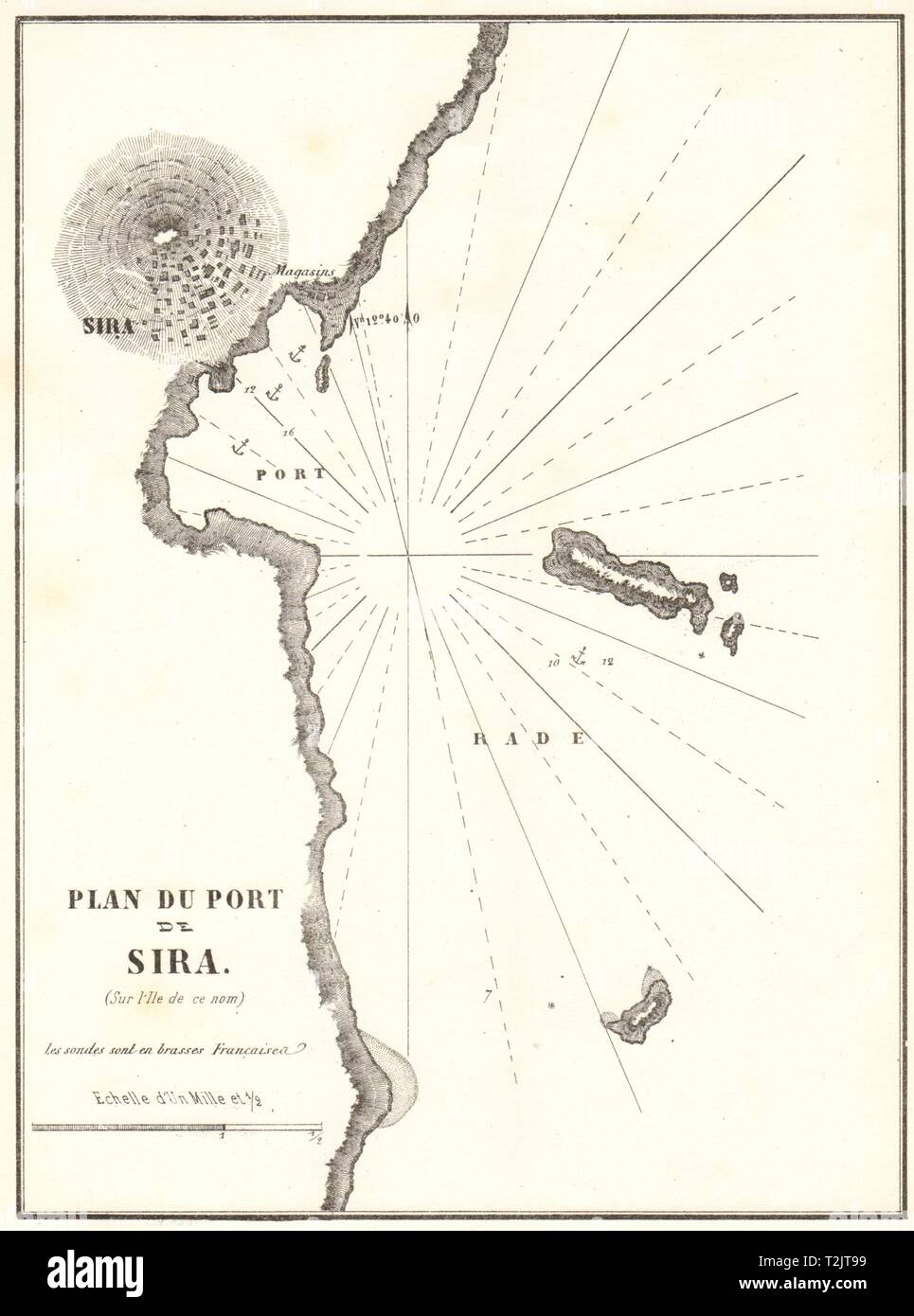 Ermoupoli, Syros. 'Plan du Port de Sira'. Greece. GAUTTIER 1854 old map ...
