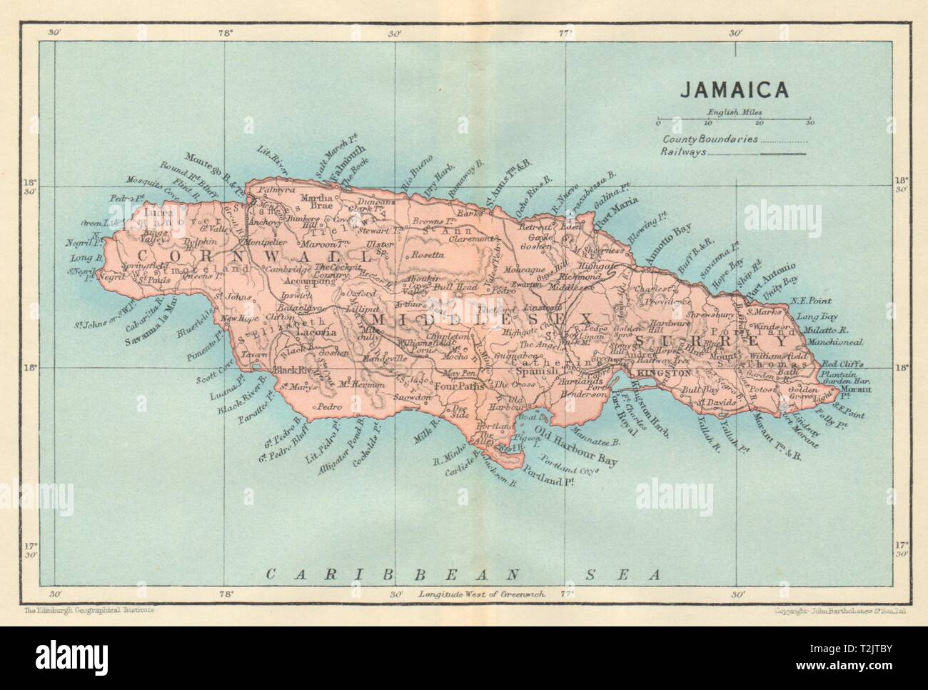 JAMAICA. Vintage map. West Indies. Caribbean 1931 old vintage plan ...