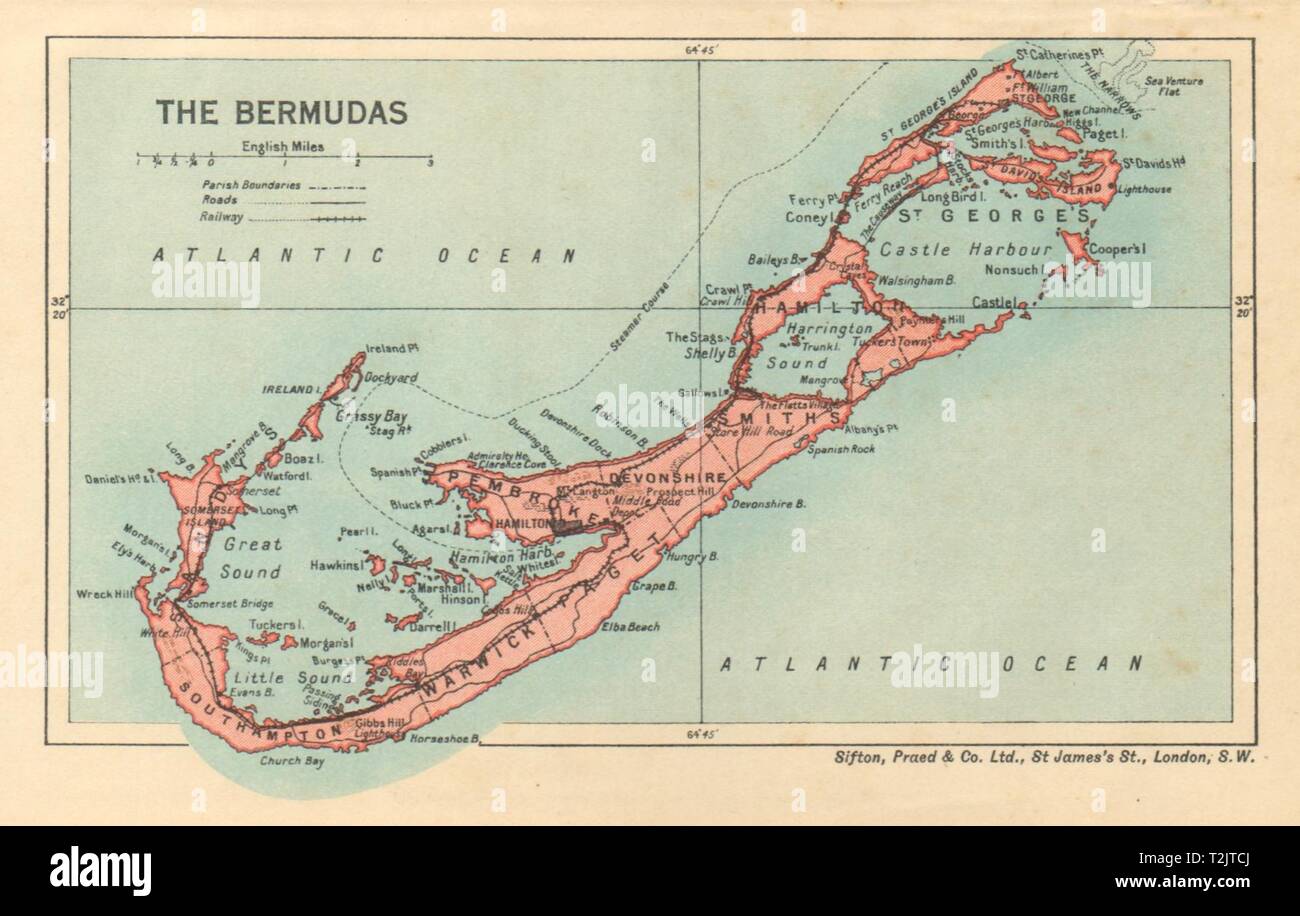 THE BERMUDAS. Vintage map. Bermuda 1935 old vintage plan chart Stock ...