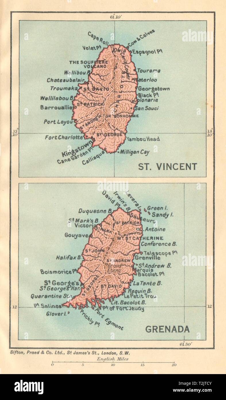 ST VINCENT & GRENADA. Vintage maps. West Indies Caribbean 1935 old ...