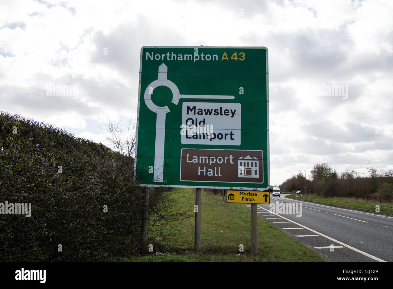 Road sign Northampton and Lamport Hall Lamport Mawsley Old ...