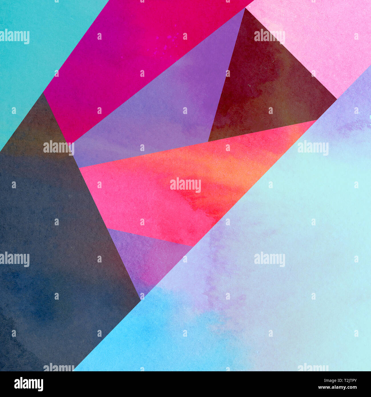 Abstract watercolor background with geometric color objects and ...