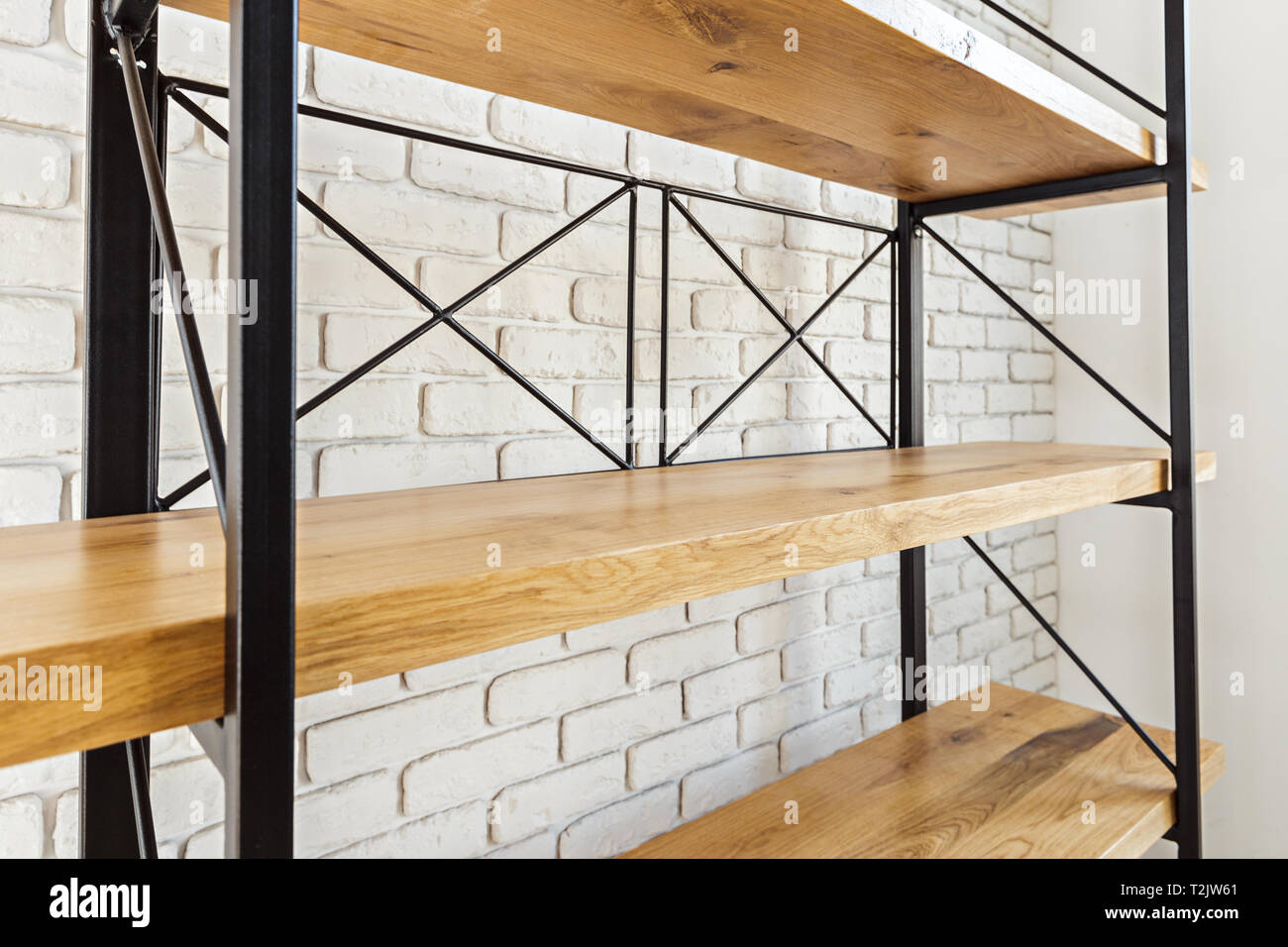 modern wooden rack in the loft interior Stock Photo - Alamy