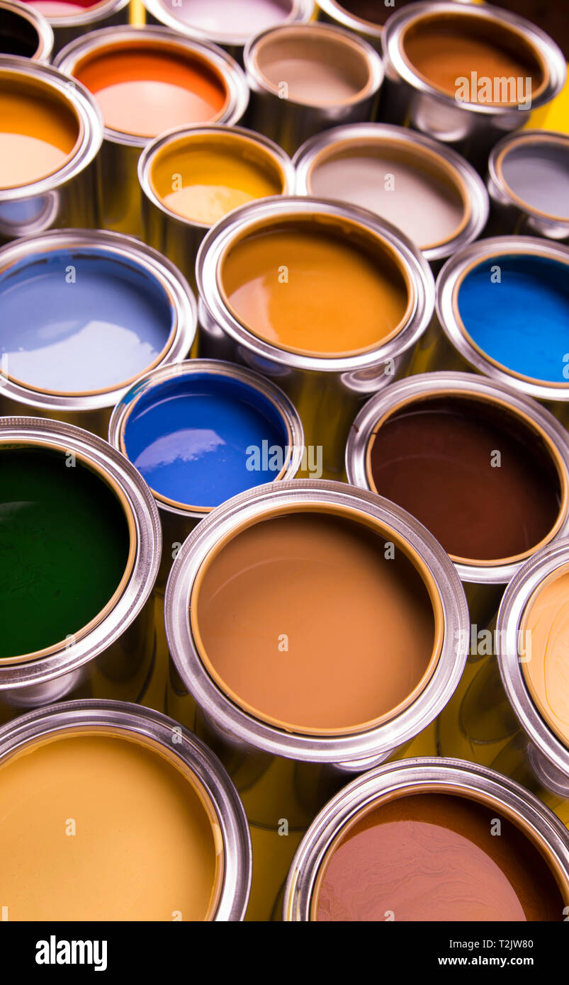 Tin metal cans, Painting background Stock Photo - Alamy