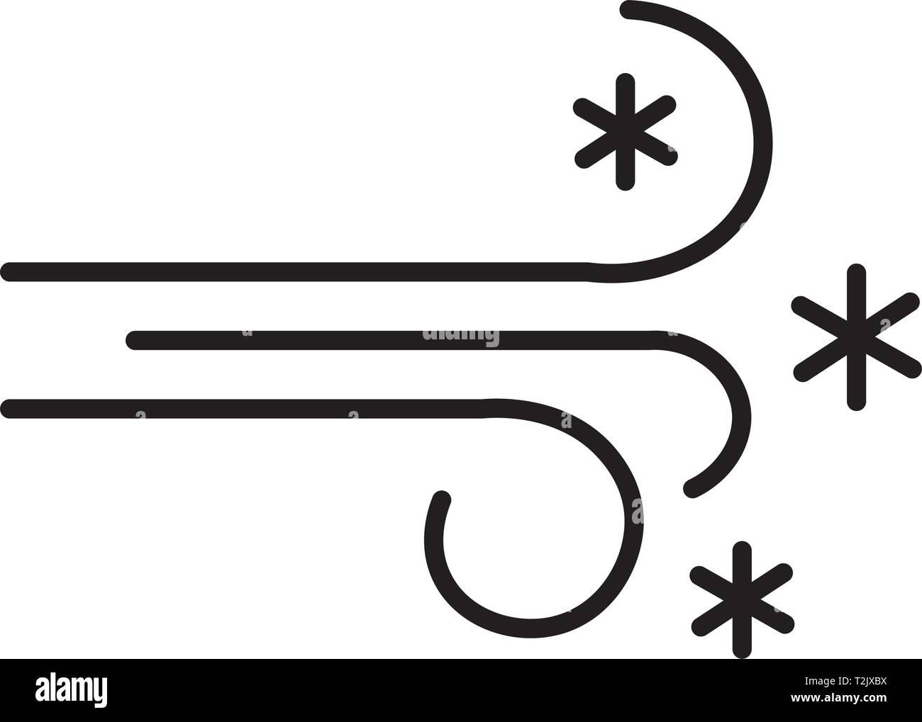 This vector image shows a blizzard in outline icon design. It is ...