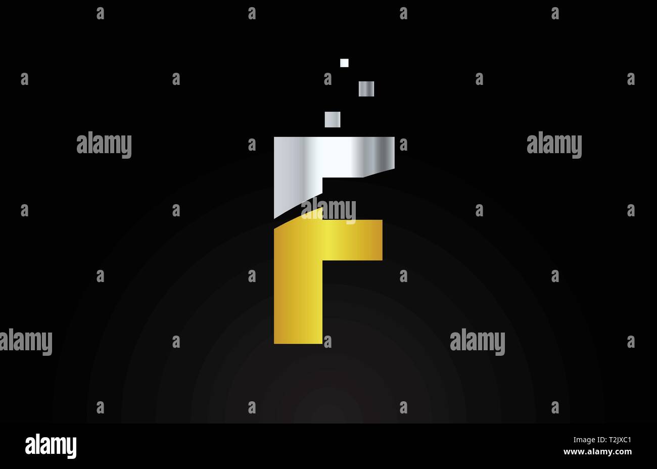 gold golden silver metallic color alphabet letter F logo design ...