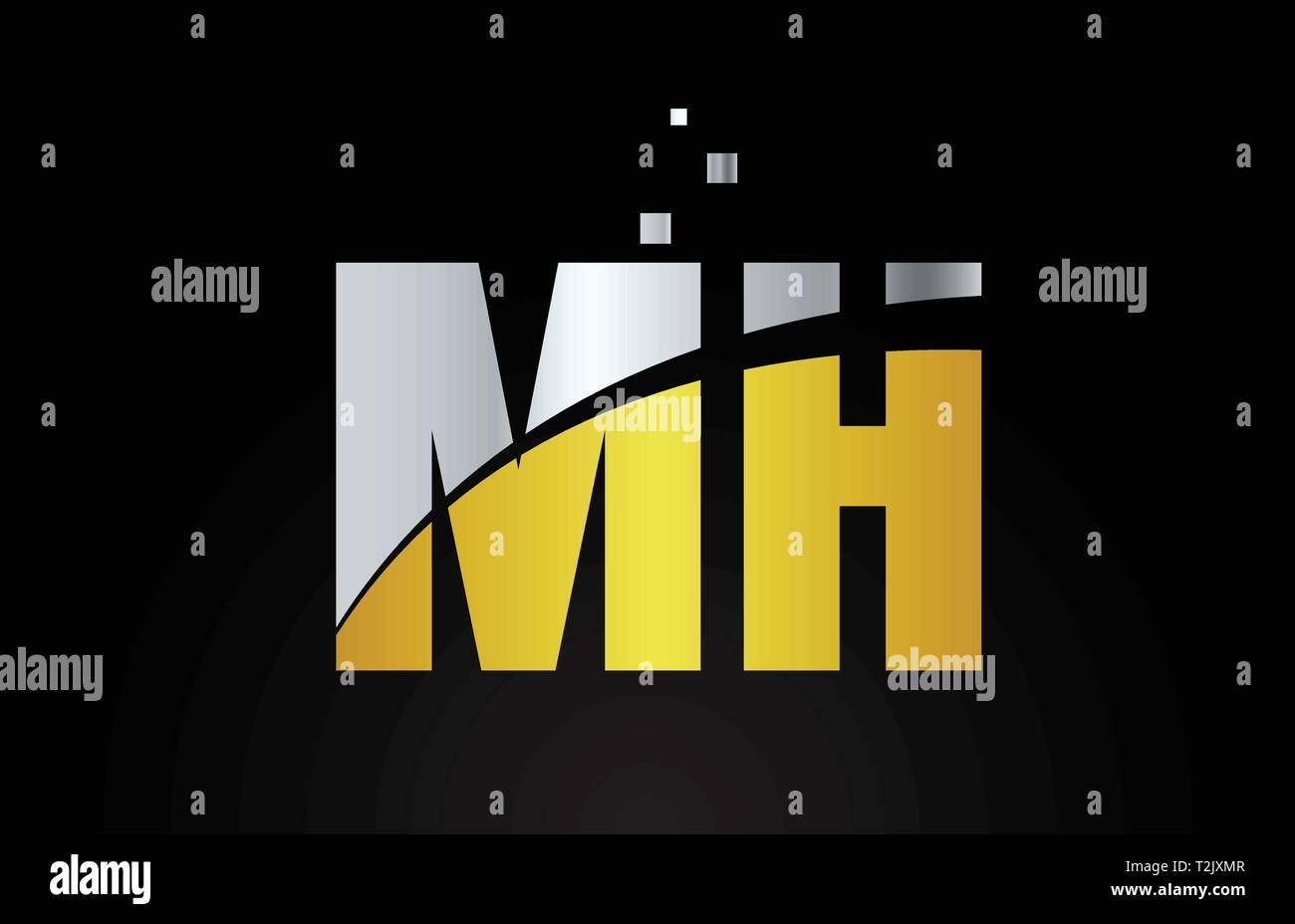 gold golden silver metallic color alphabet letter MH M H logo ...