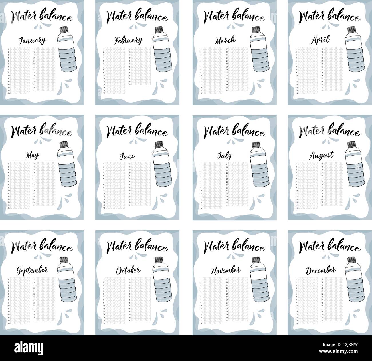 Water consumption per week and month. set Water balance vector calendar ...