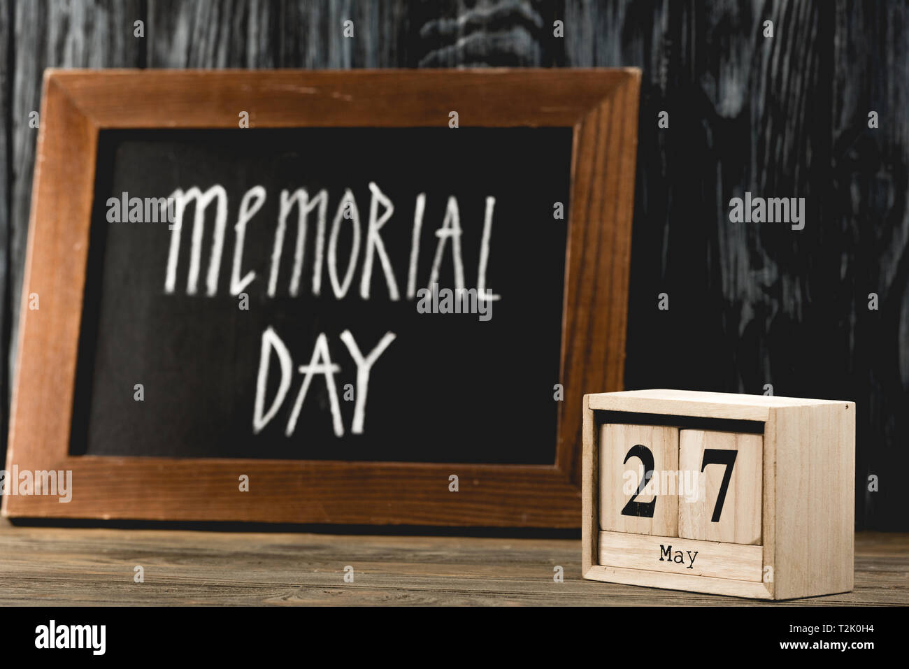 cubes with date near chalkboard with memorial day lettering on wooden ... cubes with date near chalkboard with memorial day lettering on wooden ...