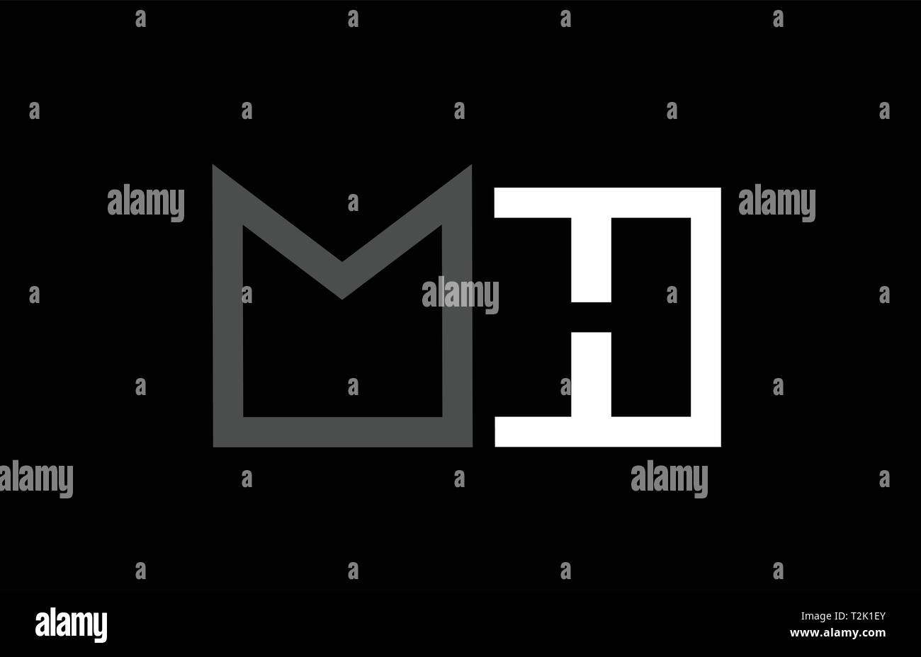 white black grey alphabet letter logo combination mh m h design ...