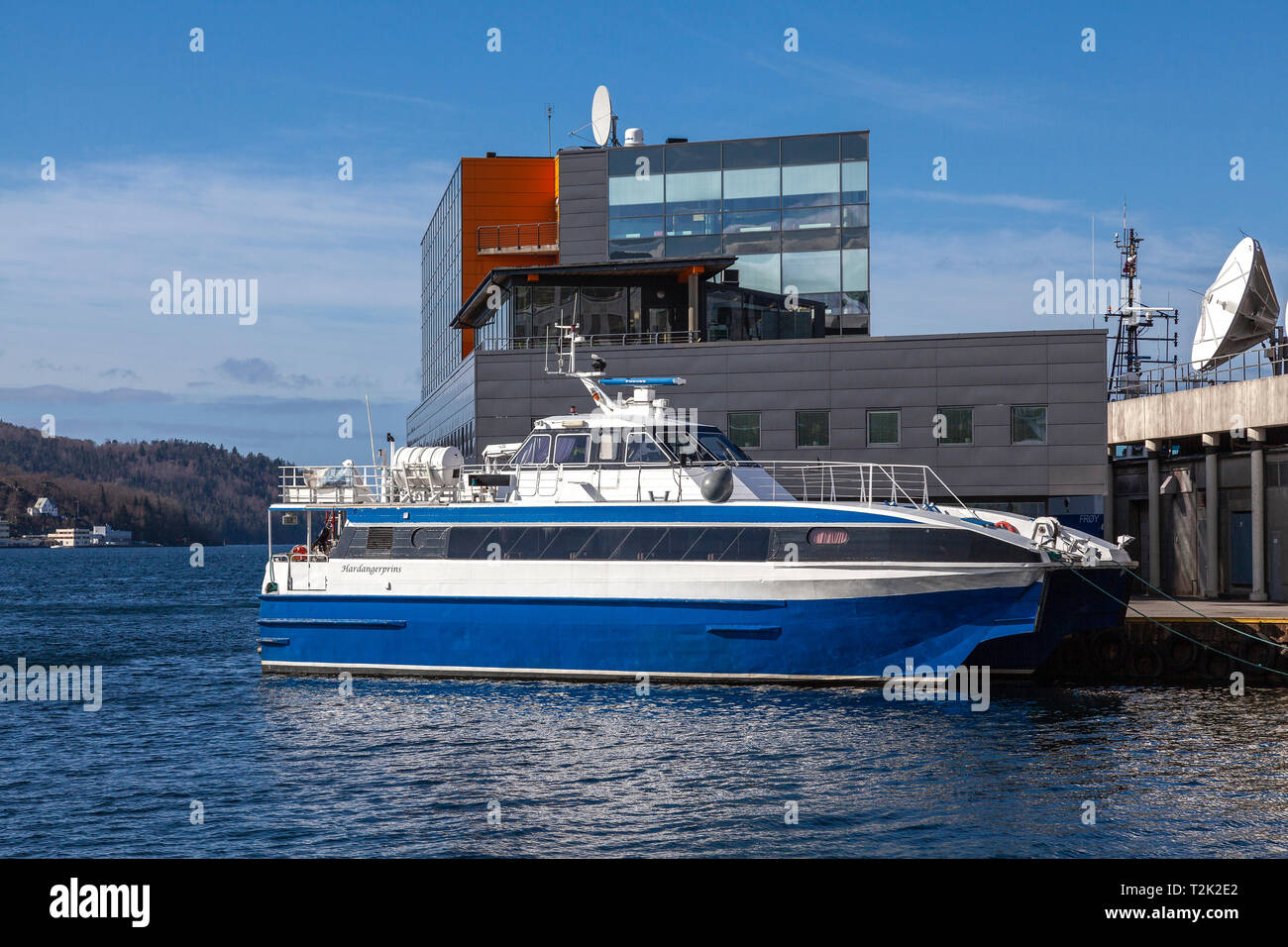 Old passenger high speed catamaran Hardangerprins (built 1990) moored ...