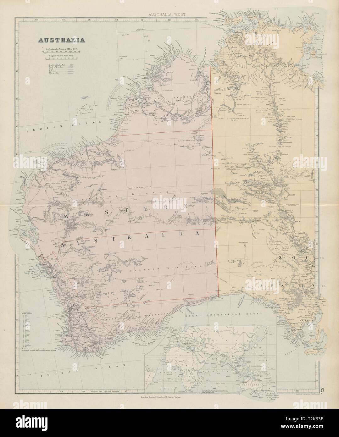 Western Australia. Districts. Explorers' routes. Large 66x55cm STANFORD ...