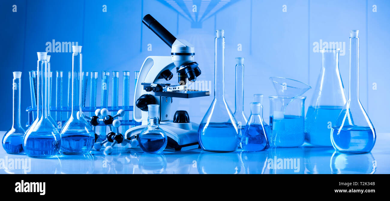 Glassware, Laboratory beakers,Science experiment Stock Photo - Alamy