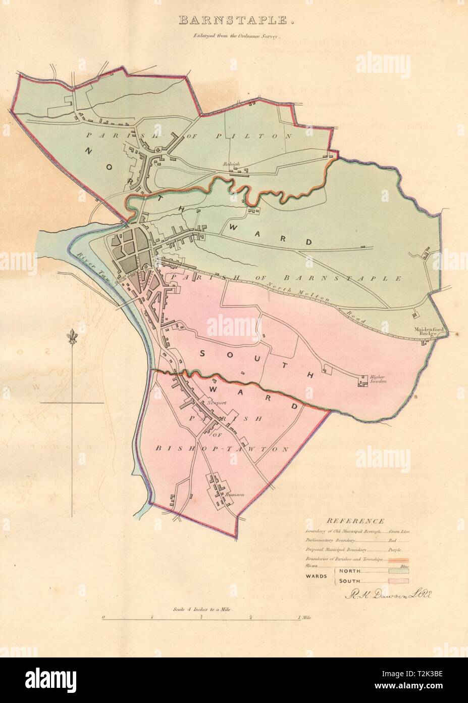 BARNSTAPLE borough/town plan. BOUNDARY REVIEW. Devon. DAWSON 1837 old ...