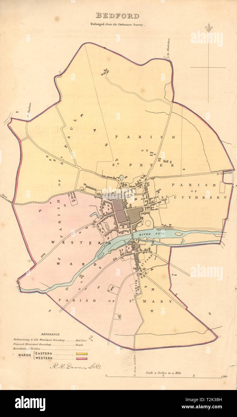 BEDFORD borough/town plan. BOUNDARY REVIEW. Bedfordshire. DAWSON 1837 ...