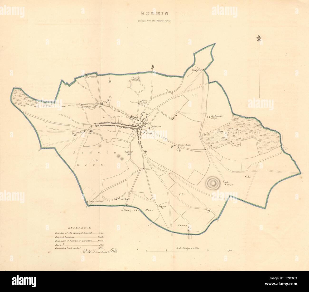 BODMIN borough/town plan. BOUNDARY REVIEW. Cornwall. DAWSON 1837 old ...