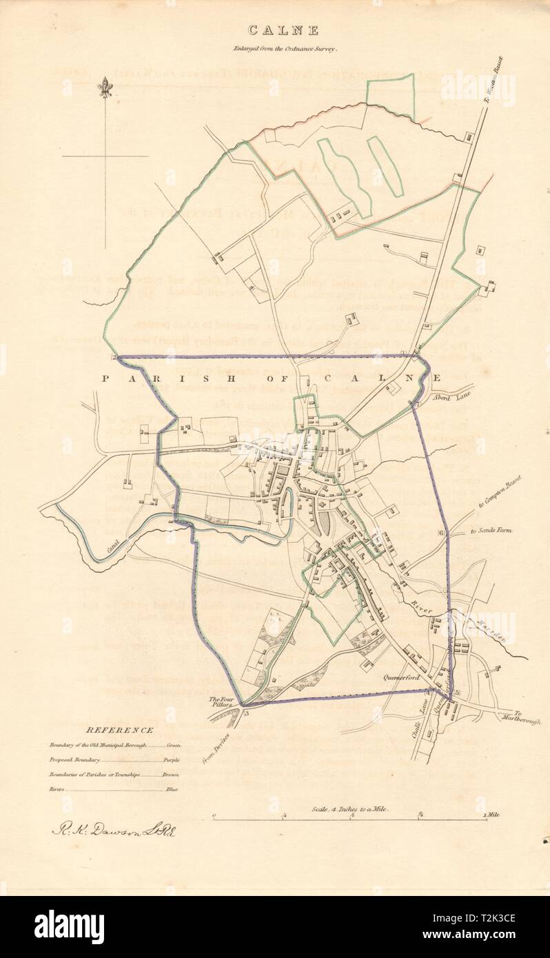 CALNE borough/town plan. BOUNDARY REVIEW. Wiltshire. DAWSON 1837 old ...