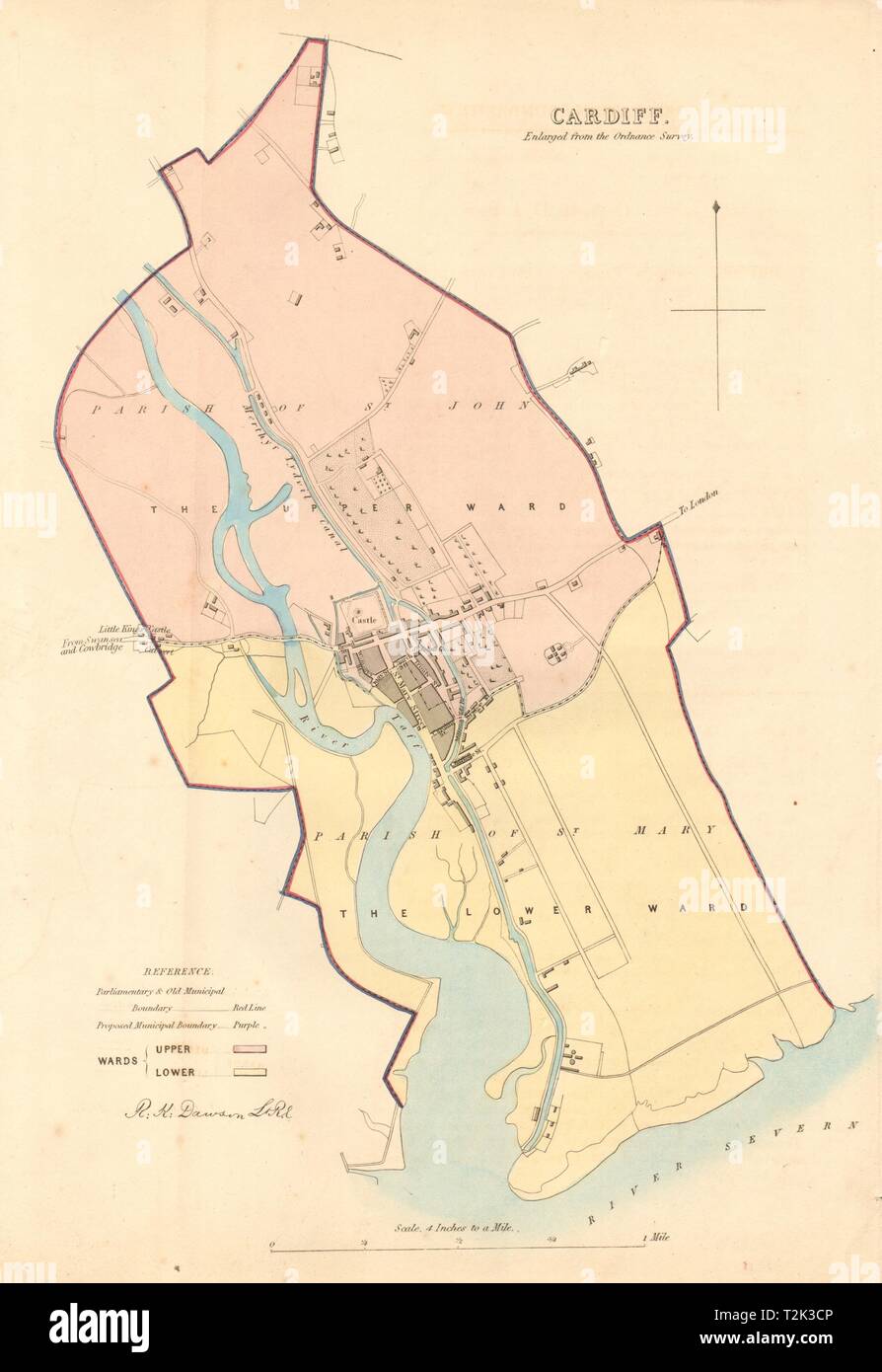 CARDIFF borough/town plan. BOUNDARY REVIEW. Wales. DAWSON 1837 old ...