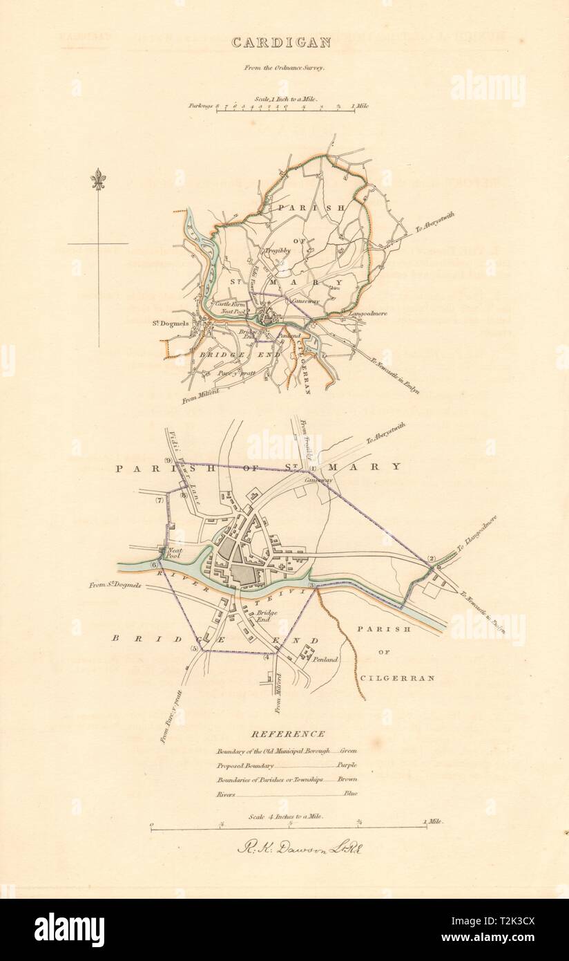 CARDIGAN borough/town plan. BOUNDARY REVIEW. Wales. DAWSON 1837 old map ...
