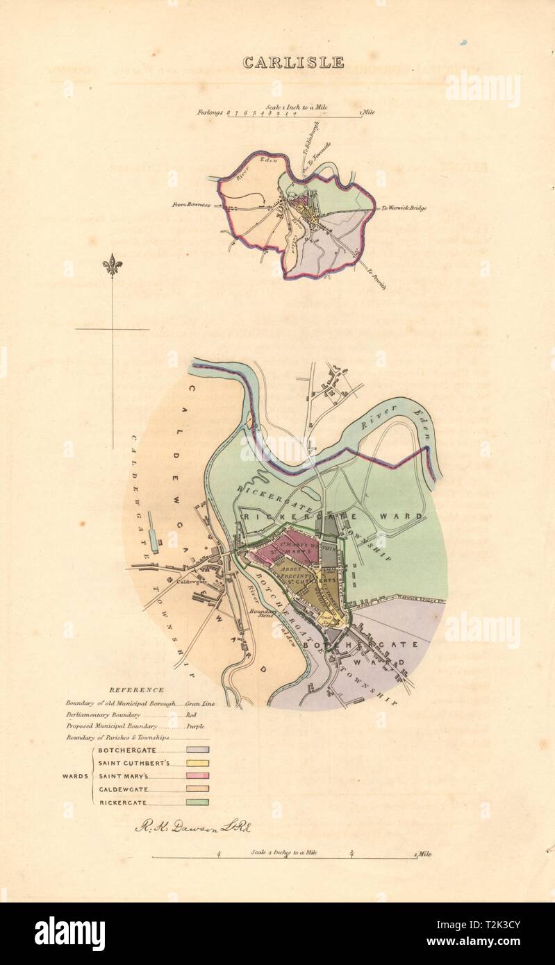 CARLISLE borough/town plan. BOUNDARY REVIEW. Cumbria. DAWSON 1837 old ...