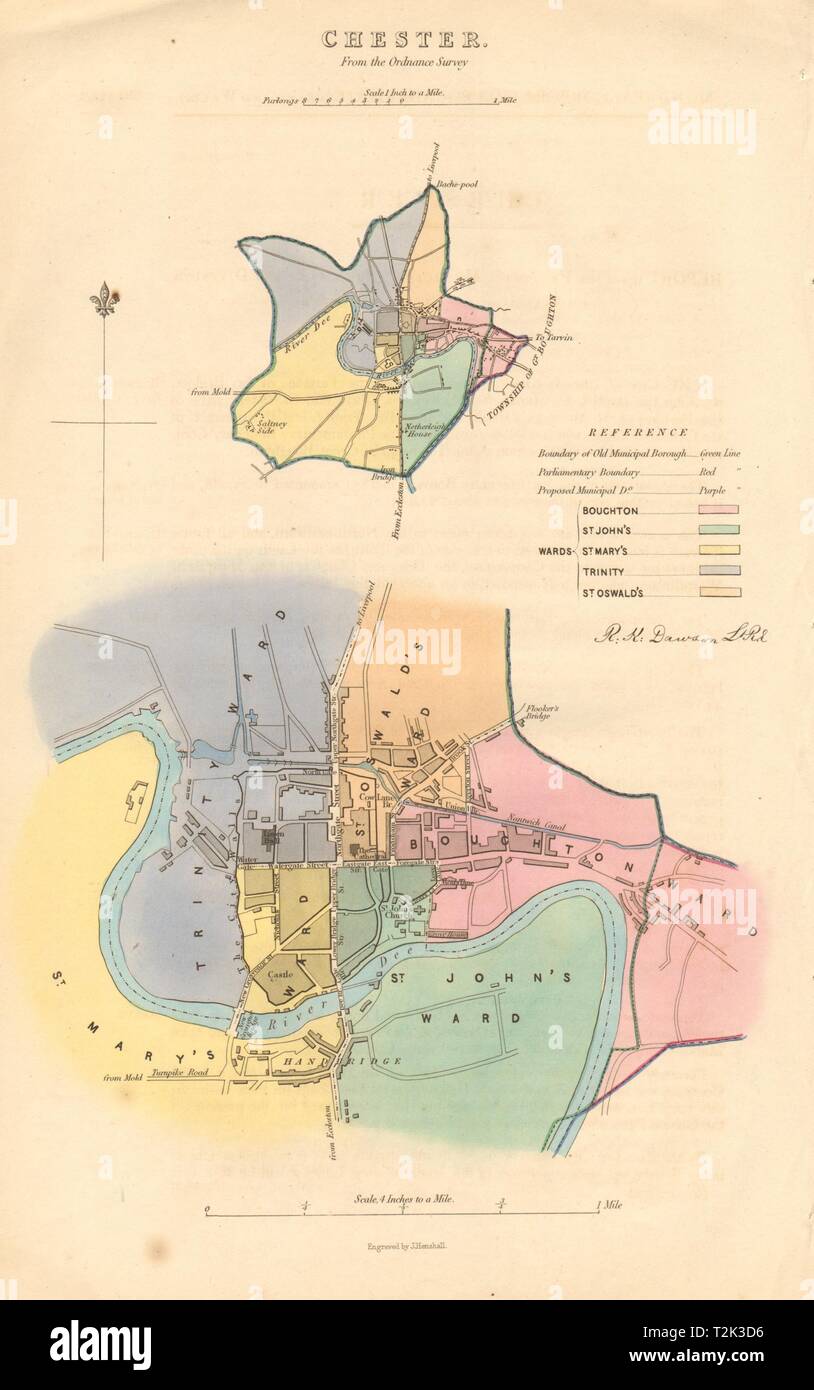 CHESTER borough/town plan. BOUNDARY REVIEW. Cheshire. DAWSON 1837 old ...