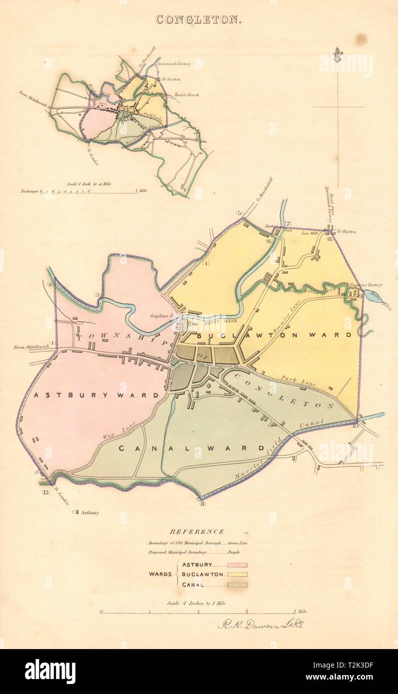 CONGLETON borough/town plan. BOUNDARY REVIEW. Cheshire. DAWSON 1837 old ...