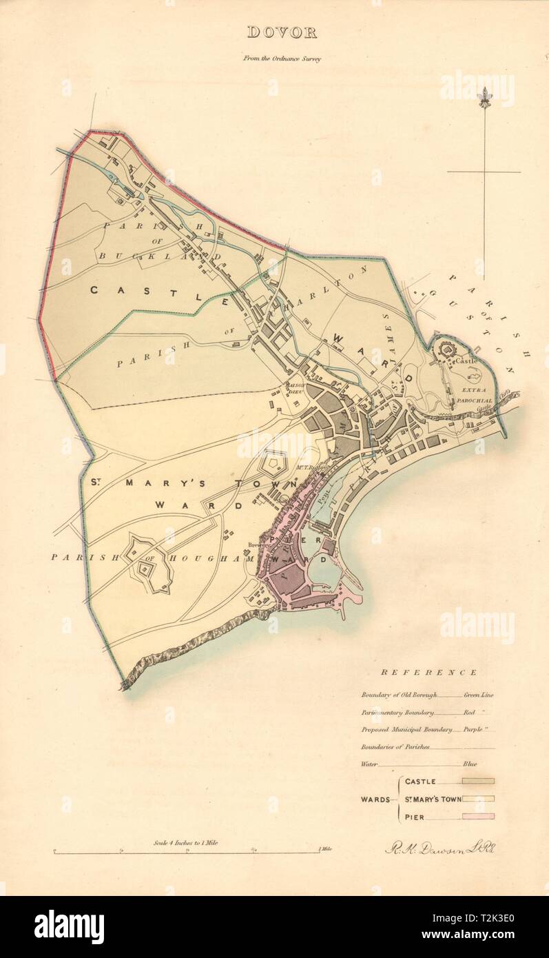 DOVER borough/town plan. BOUNDARY REVIEW. Kent. DAWSON 1837 old antique ...