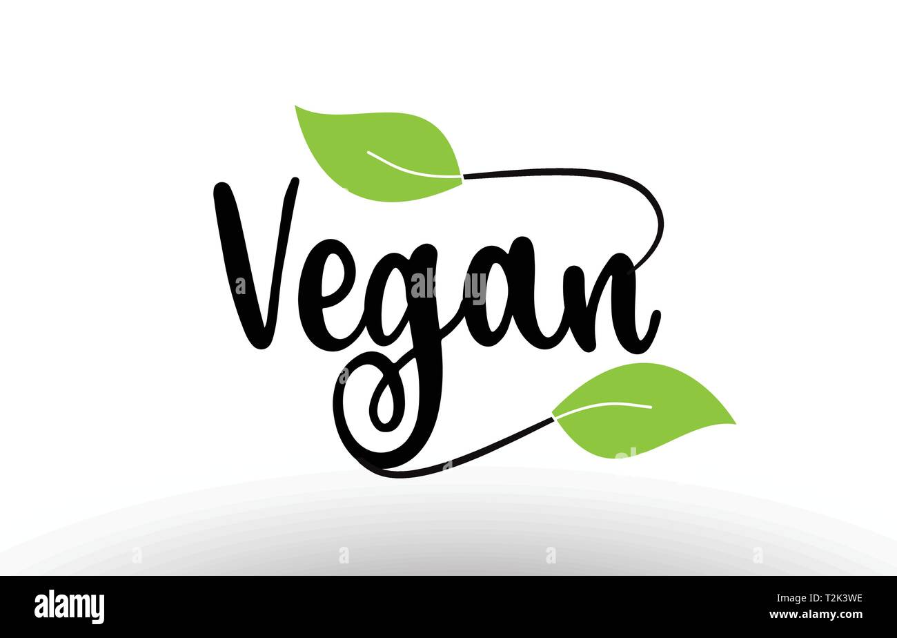 Vegan word or text with green leaf on white background suitable for ...