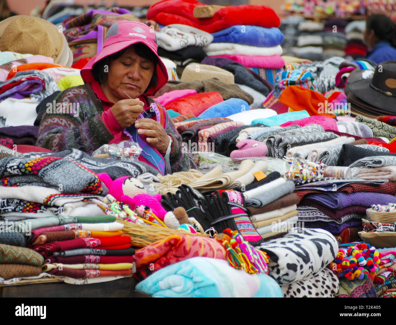 PURMAMARCA, AR - CIRCA OCT, 2018 - Andean woman sells colorful tissues ...
