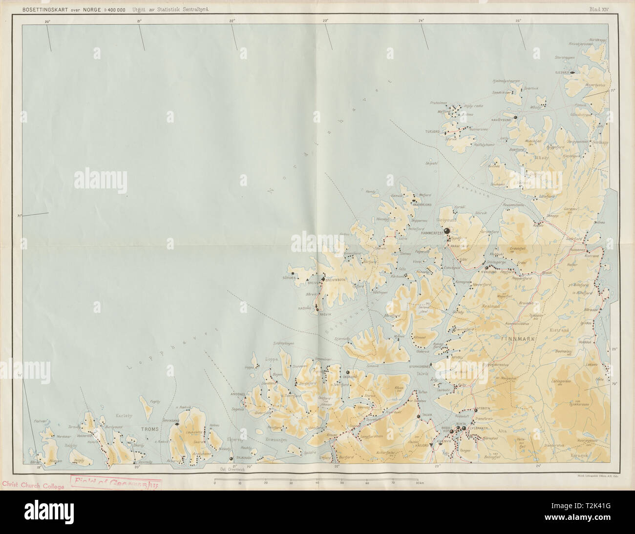 Norway Norge settlements. Hammerfest Alta. Finnmark Troms 48x62cm 1950 ...