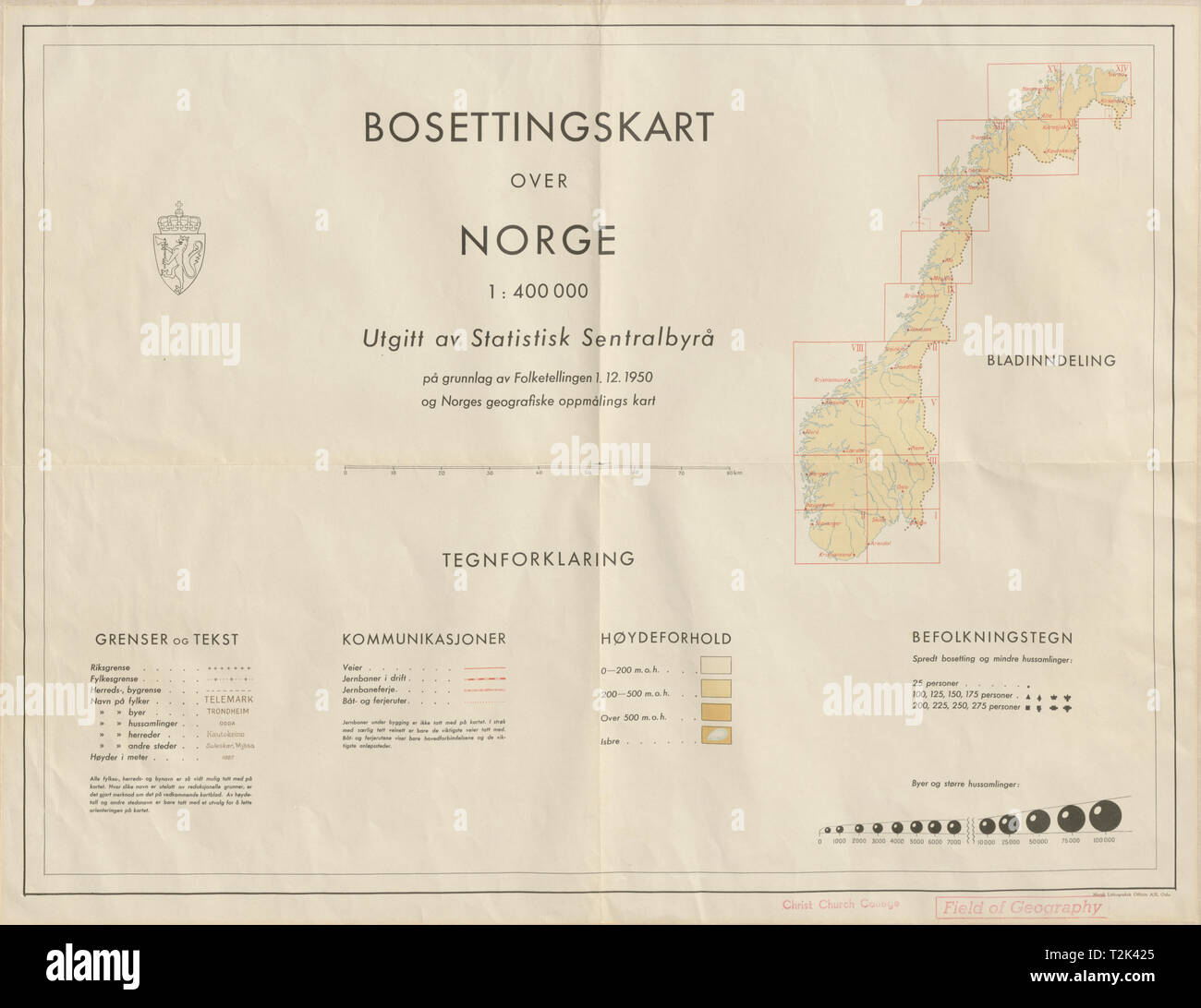 Norway Norge settlements index map. Statistik Sentralbrya 48x62cm 1950 ...