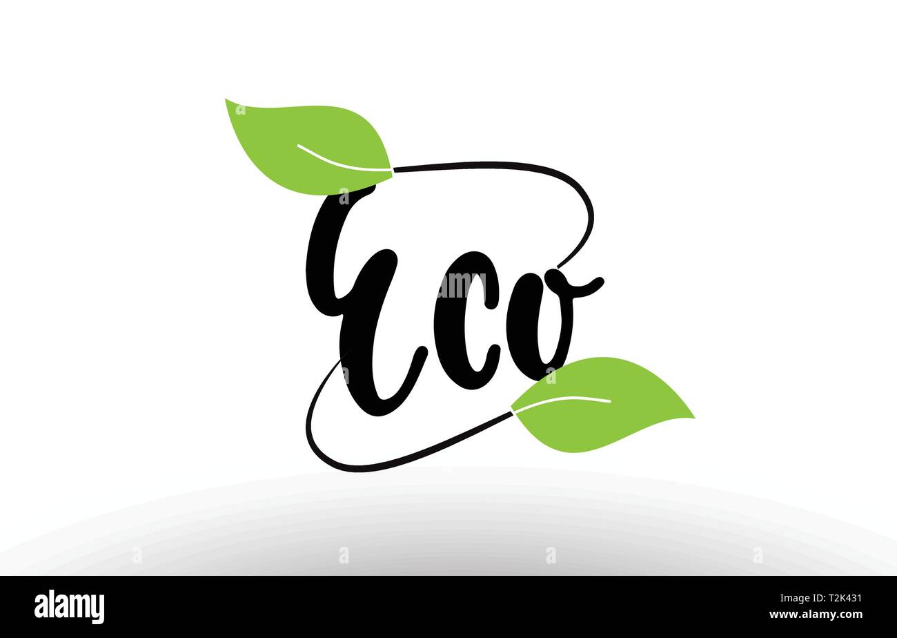 Eco word or text with green leaf on white background suitable for card ...